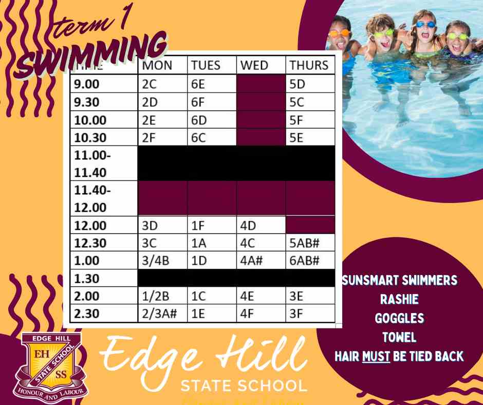 Term 1 Swimming timetable